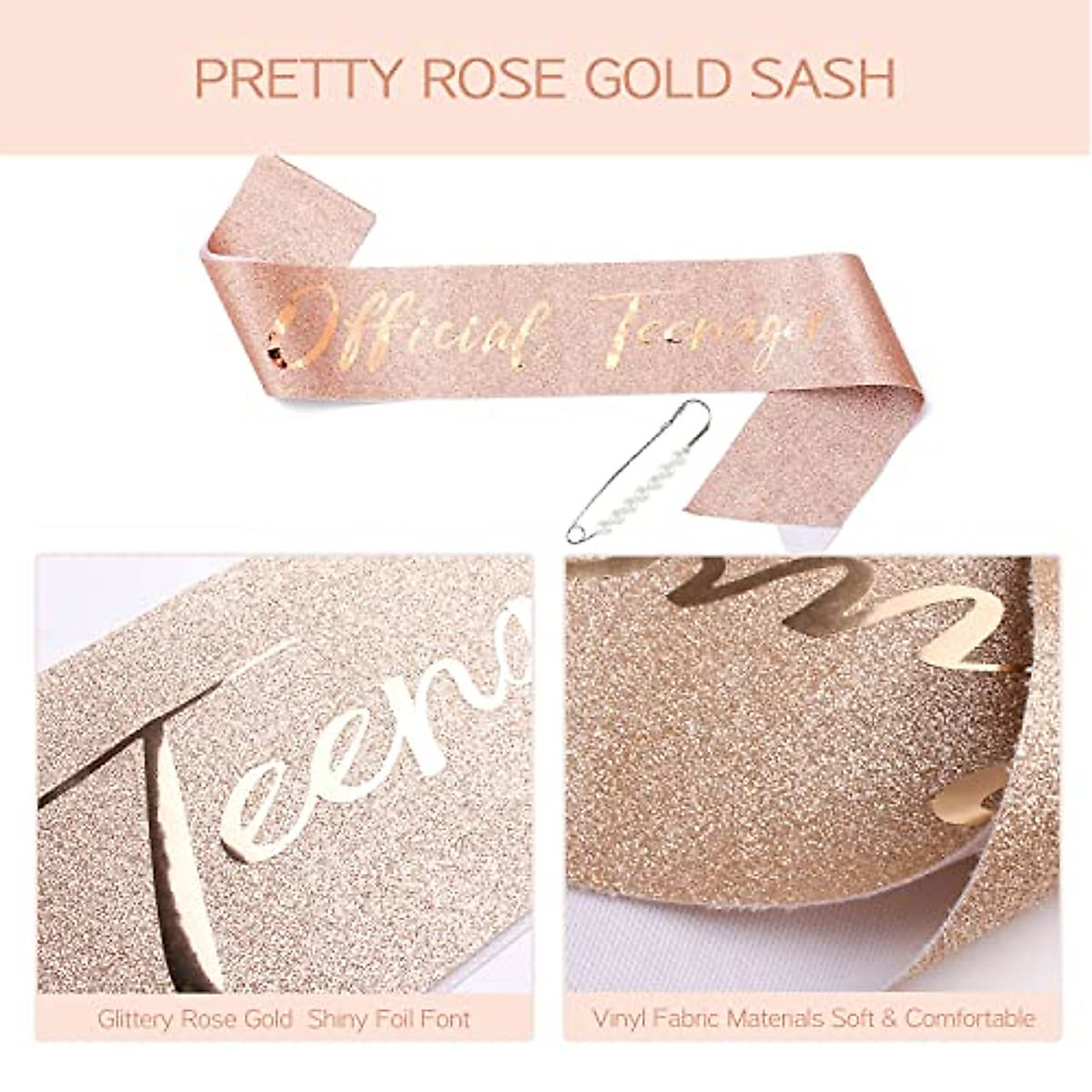 BEAN LIEVE 13th Birthday Decorations - Including 13th Birthday Sash, 13th Birthday Diamond Crown/Tiara, Birthday Candles and Cake Toppers, Rose Gold Maiden Gift 13th Birthday Celebration.