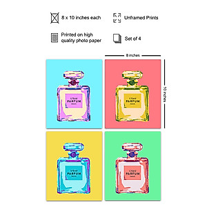Glam Wall Decor Fashion Wall Art Poster Set - Perfume Bottle Pop art - Home Decor, decoration Prints for Bathroom, Living room, Bedroom - Luxury Gift for Women, Design Couture Fashionista, Teens