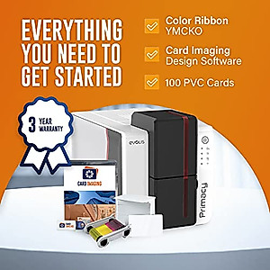 Evolis Primacy 2 Dual Sided ID Card Printer & Supplies Bundle Badge Machine (PM2-0025-A)