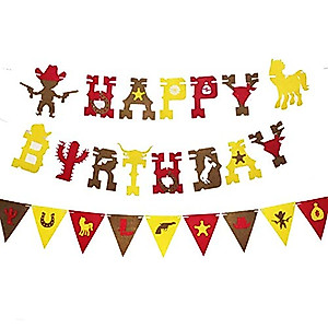 LaVenty Set of 2 Cowboy Birthday Banner Boots Boy Banner Little Cowboy Banner Western Theme birthday Decoration Cowboy First Birthday Cowboy Party decoration