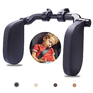 Rajvia Car Headrest Pillow, Car Pillow for Head and Neck Support, Sleeping Travel Car Seat Pillow, U Shaped Side Sleep Head Pillows Fits Kids Adults and Elders. (Black)