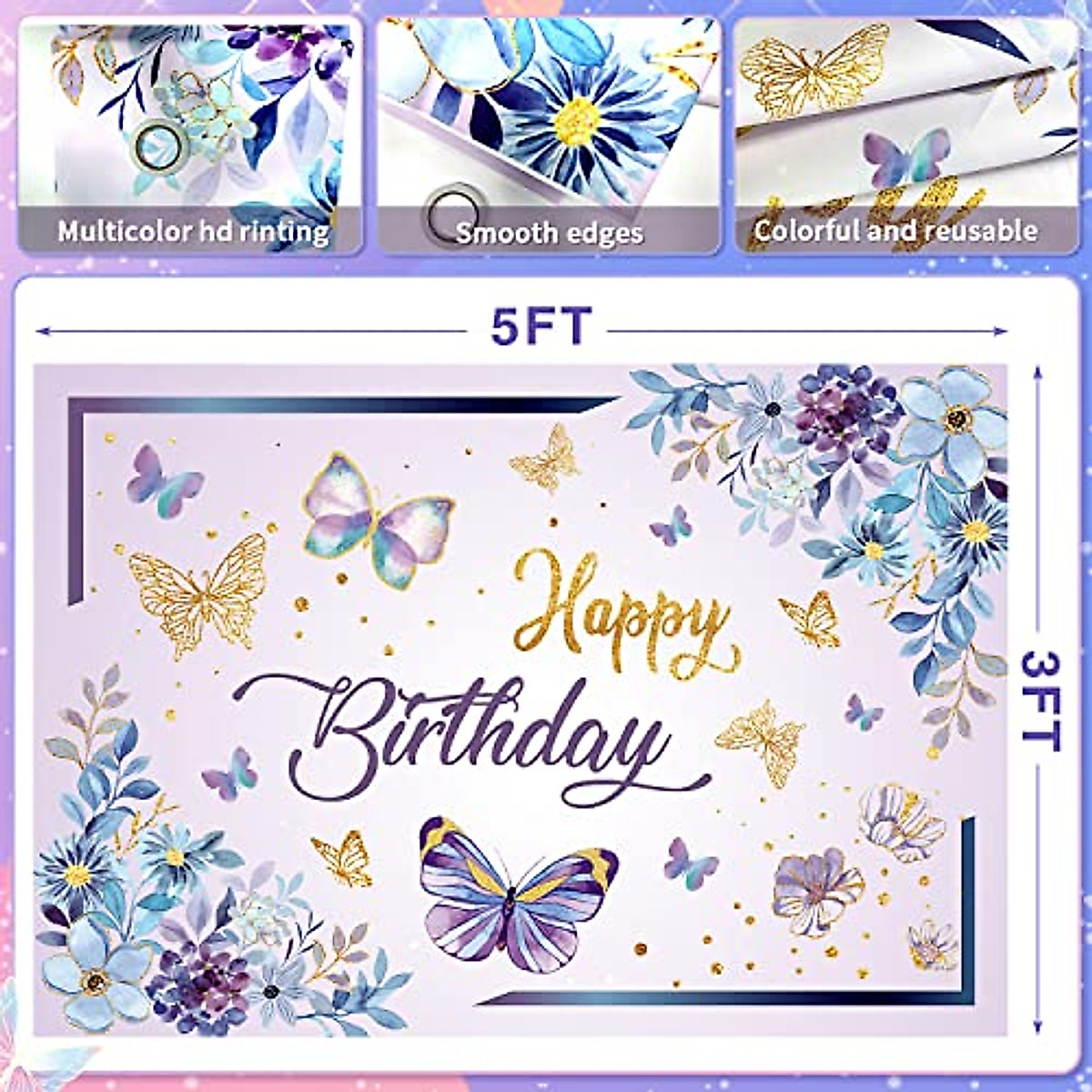 Butterfly Background Birthday Party Decorations, Butterfly Themed Banner 5x3ft for Birthday Party, Spring Theme Butterfly Background Banner Decorations, Spring Butterfly Photo Supplies