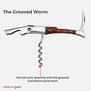 Laguiole California Waiters Corkscrew - Rosewood - Wine Bottle Opener with Ergonomic Handle for Bartenders & Gifts - Sharp Micro-Serrated Knife - Stored in a California Oakwood Gift Box