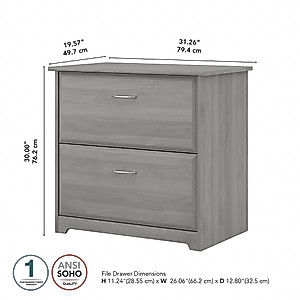 Bush Furniture Cabot 2 Drawer Lateral File Cabinet, Modern Gray