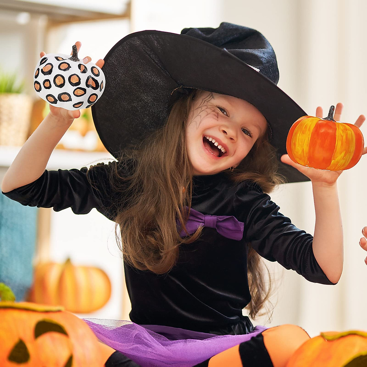 Winlyn 12 Sets DIY Fall Pumpkin Painting Kits Assorted White Foam Pumpkins Craft Pumpkins to Paint for Kids Classroom Activity Art Projects Halloween Thanksgiving Fall Gifts Party Favors Holiday Décor