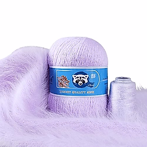 2 Balls Yarn Ave Mink & Cashmere Blend Knitting Yarn, Soft Fingering Weight Crochet Yarn for Sweater, Cardigan, Scarves, Hats and Crafts, 3.5oz with 2 Rolls Elastic Threads (#821 Lavender)