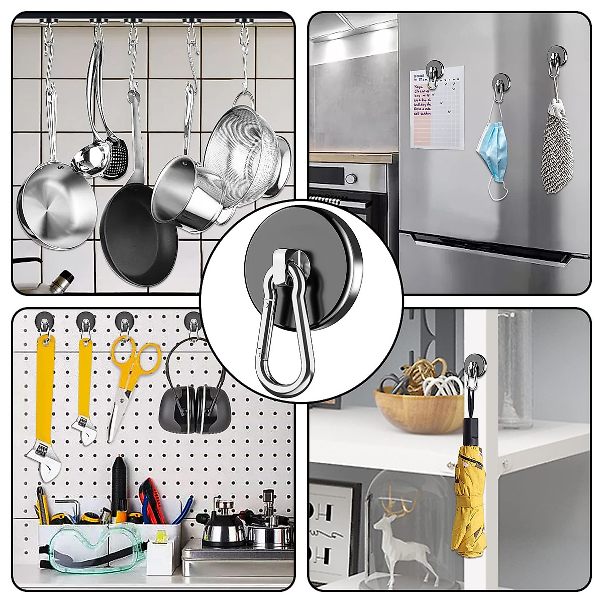 FINDMAG Magnetic Hooks 170LBS Heavy Duty Magnet with Carabiner Hook, Strong Magnetic Hooks for Hanging for Home, Cruise Ship, Office Locker, Workplace, Refrigerator or Travel (2 Pack)