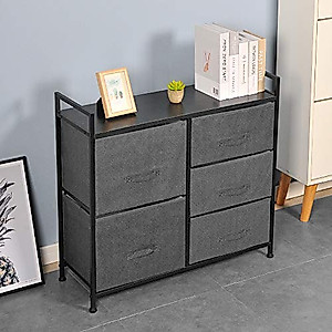 4HOMART Dresser Organizer with 5 Drawers Cloth Cabinet Storage Shelf Unit with Easy Pull Linen Fabric Bins Storage Tower Unit for Bedroom, Hallway, Closet, Office Organization