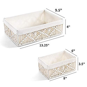 Mkono Macrame Storage Baskets Decor with Removable Cloth Liner Boho Storage Bins Handmade Woven Decorative Countertop Shelf Cabinet Organizer for Bedroom Nursery Living Room, Set of 3