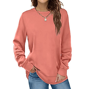 Dofaoo Oversized Sweatshirt for Women Crewneck Lightweight Cute Long Sleeve Tunic Tops Coral XL