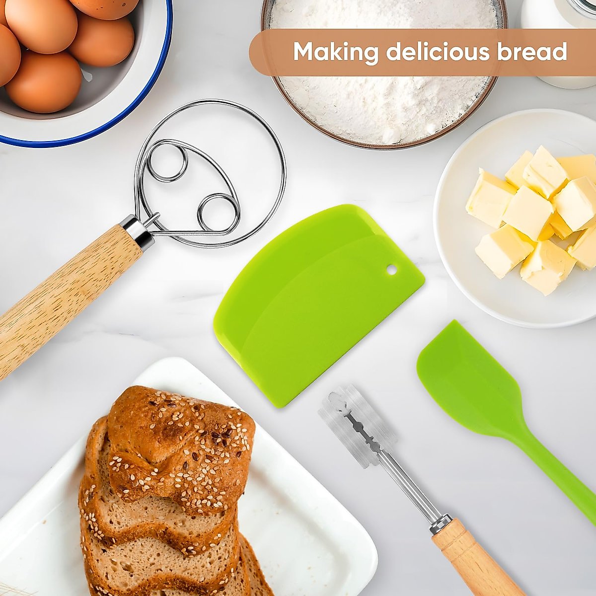 Danish Dough Whisk - Bread Whisk, Dutch Whisk for Dough, With Dough Scraper Bread Cutter, Bread Lame Dough Scoring Tool + 5 Blades and Case, Bread Making Tools