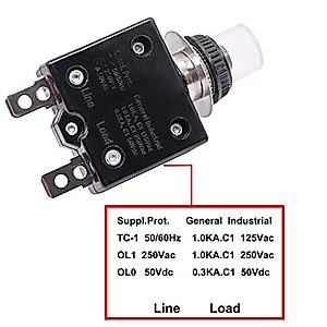 smseace 30Amp Electric Button Breaker 125/250VAC,Thermal Overload Protector L1 Series with Manual Reset, Waterproof Button Cap L1-30A