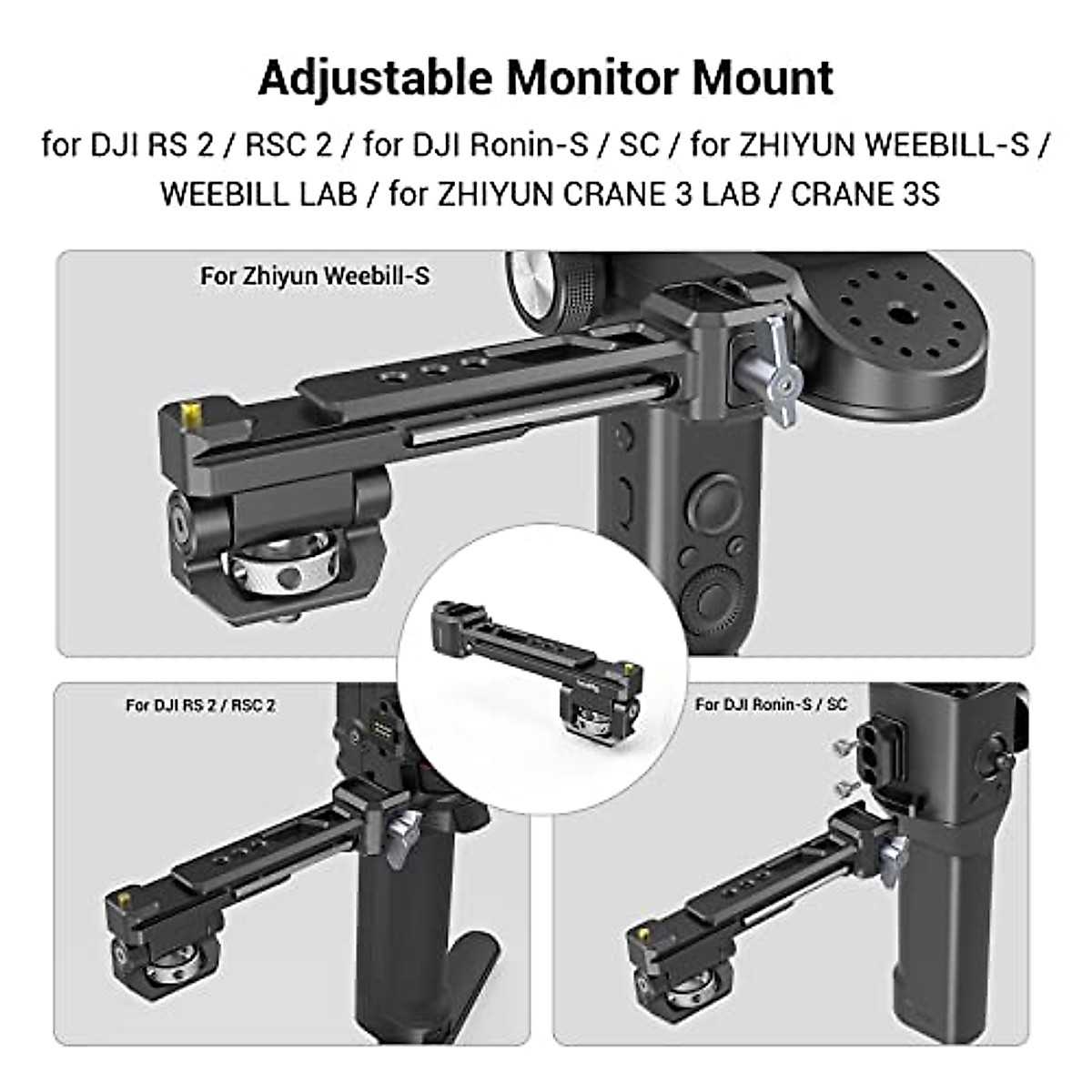 SmallRig Adjustable Camera Monitor Mount for DJI Ronin-S/Ronin-SC, for Zhiyun Crane 3/Weebill Lab - BSE2386