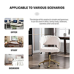 Nrizc Velvet Office Desk Chair, Upholstered Home Office Desk Chairs with Adjustable Swivel Wheels, Ergonomic Office Chair for Living Room, Bedroom, Office, Vanity Study (Beige)
