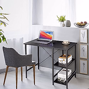 ZenStyle Small Computer Desk with Storage Shelves Under Desk Reversible, 36Inch Home Office Writing Desk Table with Shelves for Small Place, Black