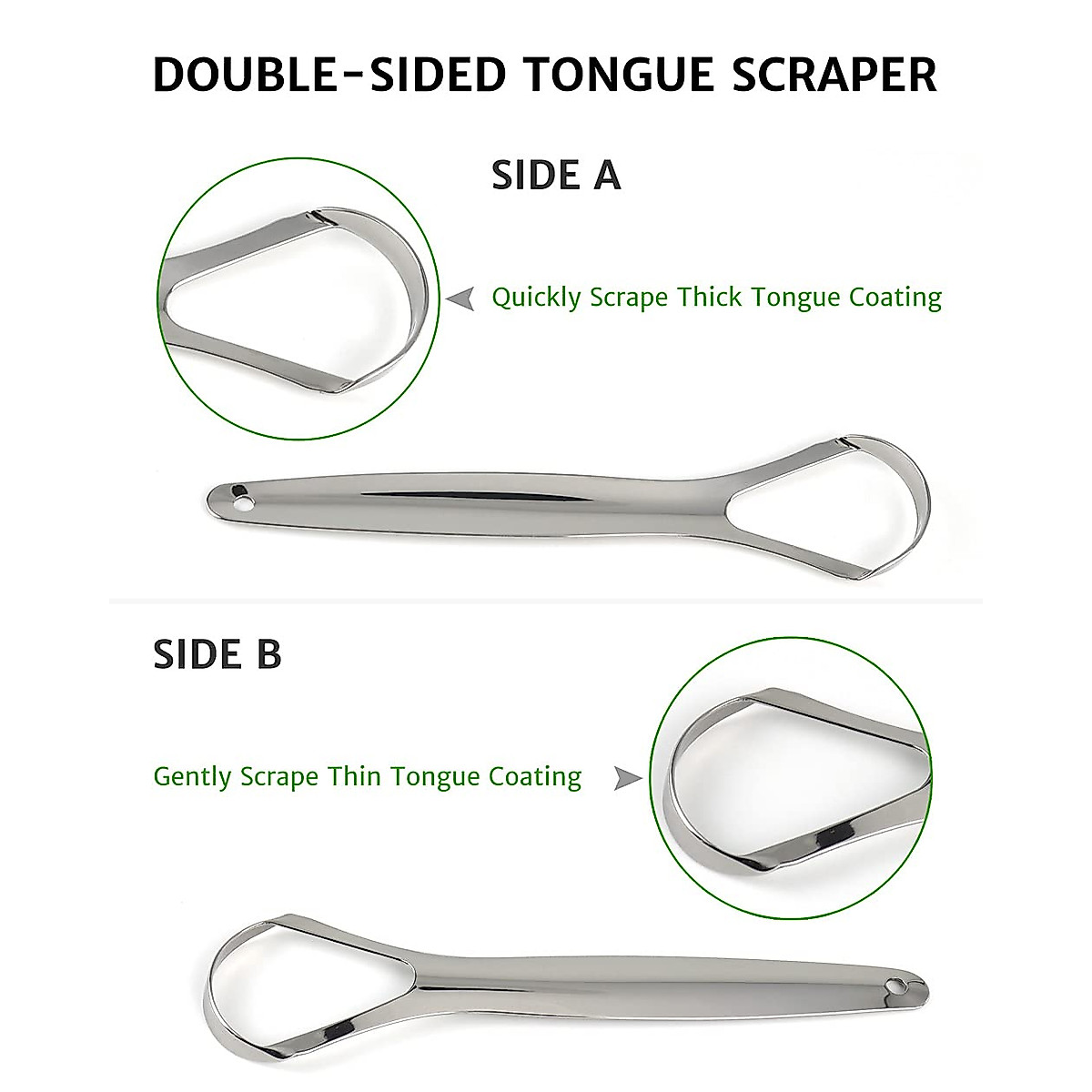 Stainless Steel Tongue scraper for Adults and Kids, Fights Bad Breath, 2 Pack Tongue Cleaner with Travel Case, Great for Oral Care, Non-Synthetic Metal Handle, Easy to Clean