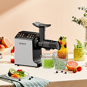 WHUTO Masticating Juicer Machines, Cold Press Juicer, Easy to Clean with Brush, Touch Screen Stainless Juicer Machines for Vegetable & Fruit, Juice Maker with Quiet Motor & 2 Speed Modes, Brown