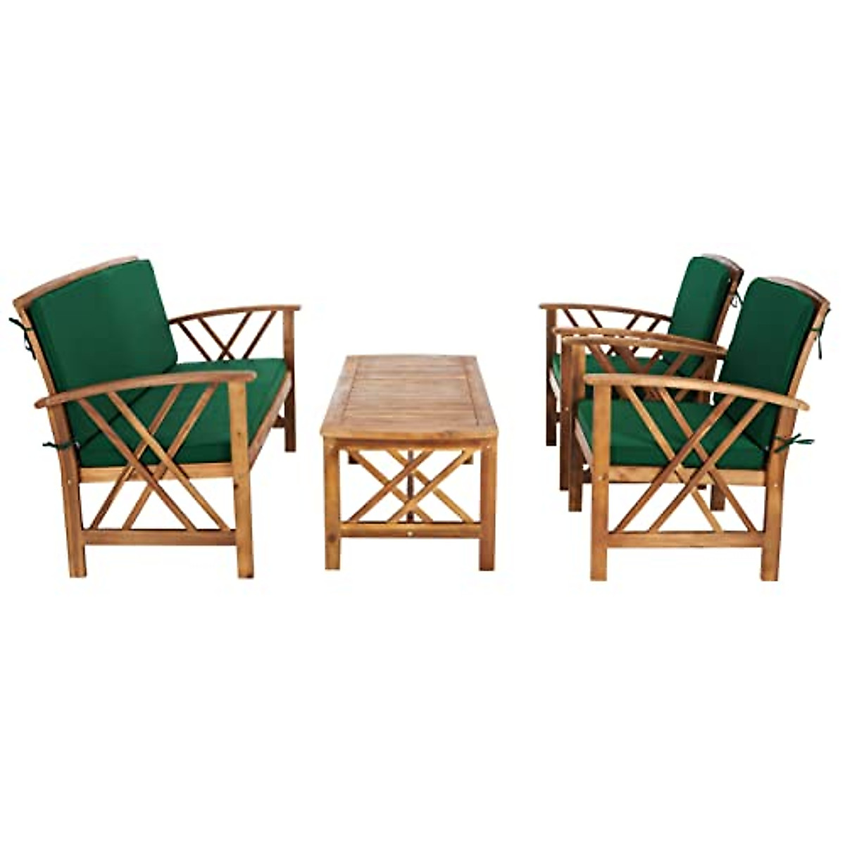 SAFAVIEH Outdoor Collection Fontana Natural/ Green Cushions 4-Piece Conversation Patio Set