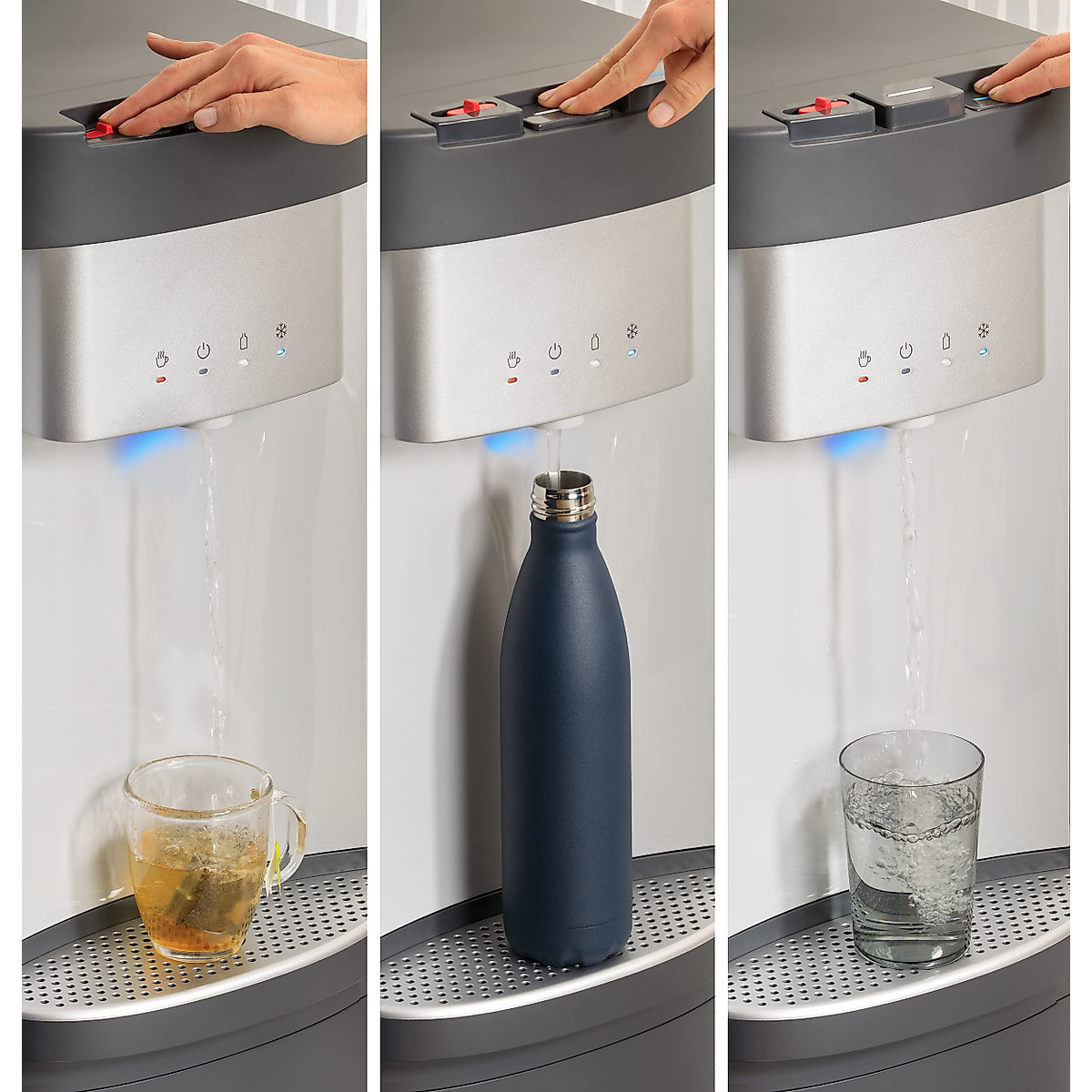 GE Bottom-Loading Tri-Temperature Water Dispenser | 5 Gallon Water Cooler for Home or Office | 3 Temperature Settings | Taller 13" Dispenser Height | No Lift Bottom Loading | LED Light | Charcoal