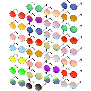 Weewooday 30 Pairs Round Hippie Sunglasses Retro Colored Hippie Glasses 60s 70s Trendy Sunglasses Metal Frame Circle Glasses Reflective Lens Sunglasses for Women Men, Multicolored