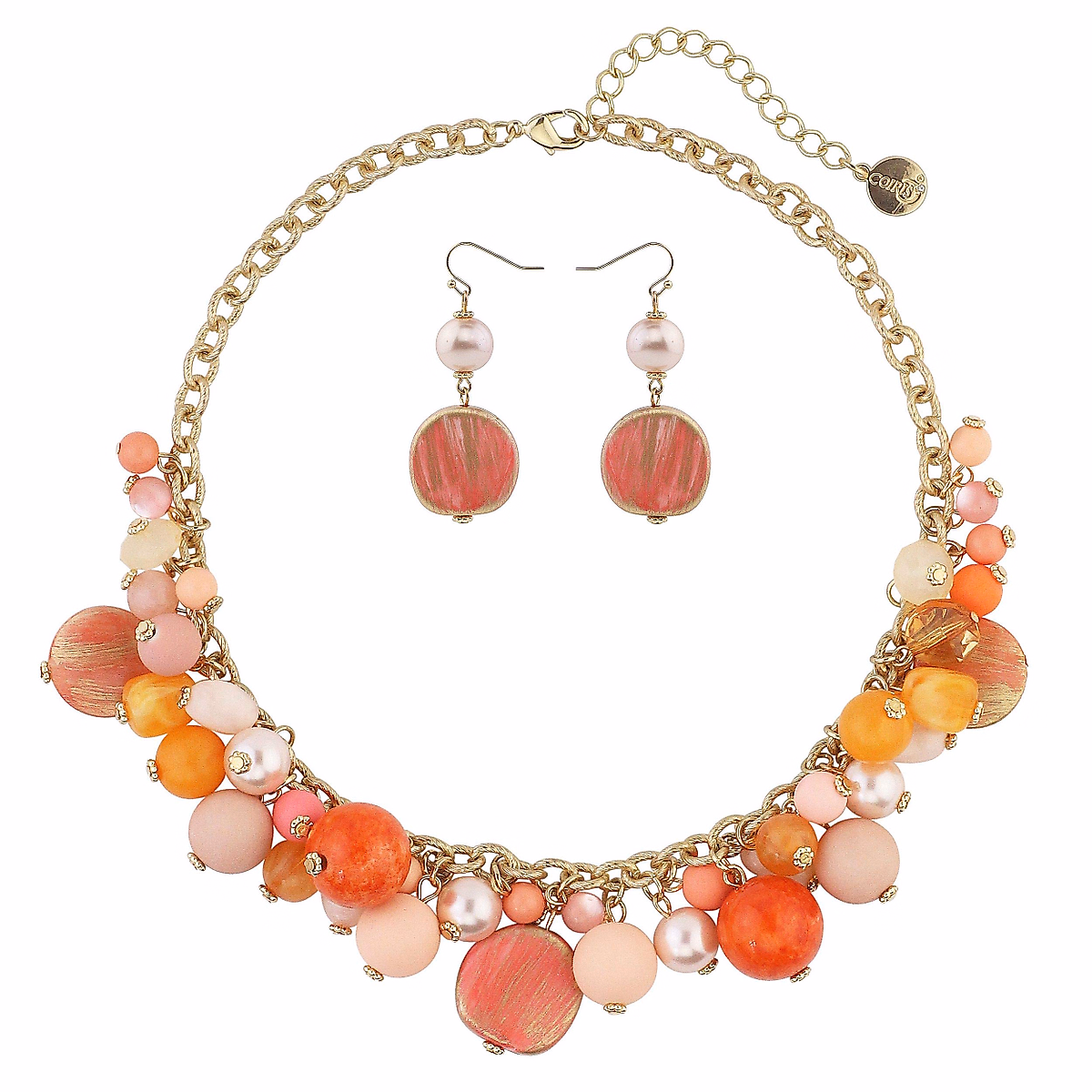 Coiris Women's Beaded Strand Statement Necklace Beads Collar (N0002-Coral Orange)
