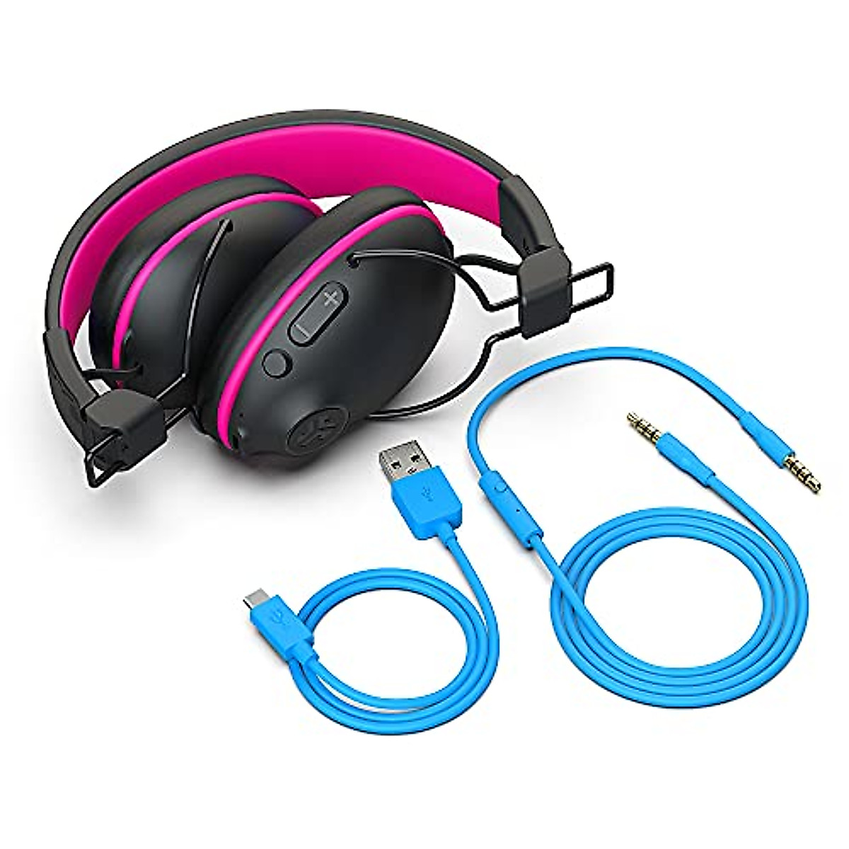 JLab JBuddies Pro Wireless Over-Ear Kids Headphones | 35+ Hour Battery Life | Built-in Volume Regulators for Safety | Share Mode | Folding | Adjustable | Noise Isolation | with Mic | Pink