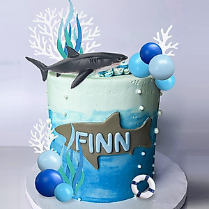 23 PCS Shark Cake Topper Shark Figurines Decoration Ball Cake Topper for Kids Baby Shower Ocean Theme Birthday Party (Blue)