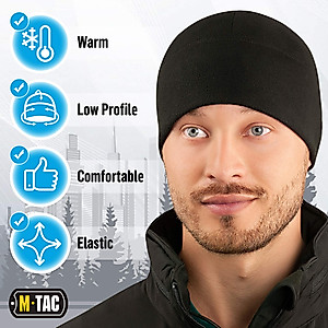 M-Tac Fleece Watch Cap - Army Military Tactical Beanie Hat Winter Skull Cap (Black, L)