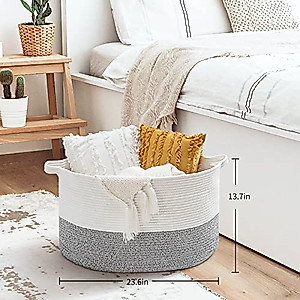 INDRESSME XXX Large Rope Basket Woven Storage Basket Pillow, Blanket Basket Gray Laundry Basket, Oblong Design