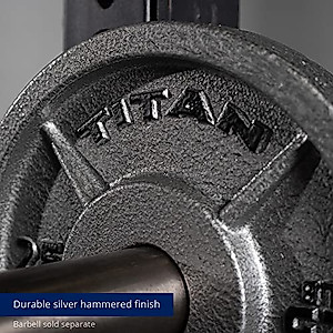 Titan Fitness 25 LB Cast Iron Olympic Plates, Sold In Pairs, Classic Weight Plate Design, Silver Hammer Finish