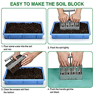 FLOLXNB Soil Blocker, Upgraded 2 inch Soil Block Maker with 12Pcs of Seed Pins, Soil Blocking Tool for Outdoor Garden Send Plants, Silver