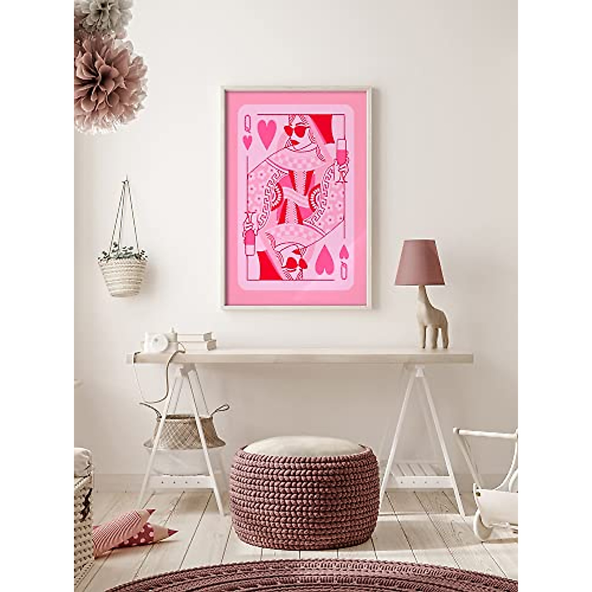HEMOLAL pink Queen of Hearts poker aesthetic posters funny preppy playing card canvas wall art game room prints painting retro trendy modern wall decor for teen girl bedroom dorm 12x16in unframed
