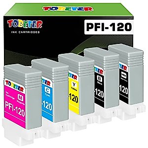 ToBeter Remanufactured PFI120 Ink Cartridge Pigment Tank Replacement for Canon PFI-120 PFI-120MBK PFI-120BK PFI-120C PFI-120M PFI-120Y Works with Image PROGRAF IPF TM-200 205 300 305 Printer (5-Pack)