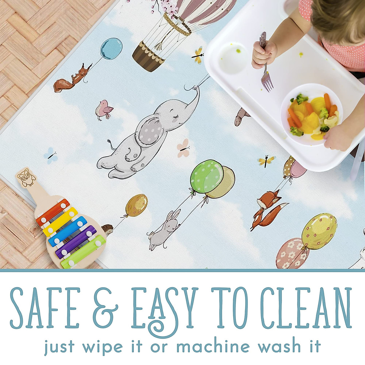 Splat Mat Under High Chair Splash Mat - 51" Floor Protection SI Anti-Slip Waterproof Washable High Chair Mat Multipurpose Table Cloth Portable Picnic Play Mat with Early Education Pattern Splash Mat