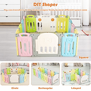 INFANS Baby Playpen, Kids Play Activity Center Yard for Toddlers, 14-Panel Safety Foldable Play Yard with Safety Lock, Adjustable Shape, Game Panel & Gate for Indoors or Outdoors (Colorful)