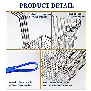Wimarn Deep Fryer Basket, 4Pcs Commercial Non-Slip Handle Heavy Duty Nickel Plated Iron Construction Chip Basket,13" x 6" x 6", Restaurant Kitchen Frying Chips Fish Sausages