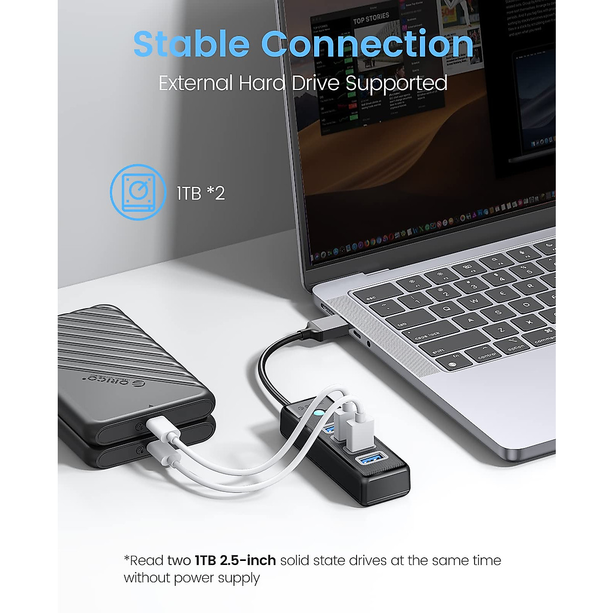 ORICO 4-Port USB HUB 3.0, USB Splitter for Laptop with 0.49ft Cable, Multi USB Port Expander, Fast Data Transfer Compatible with Mac OS 10.X and Above, Linux, Android-Black