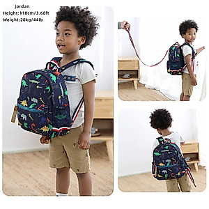 willikiva Cartoon Bus 12 Kindergarten Backpack for Kids Girls and Boys,Waterproof Preschool Toddler Backpack Wiht Leash and Safety Harness (Green Dinosaur)