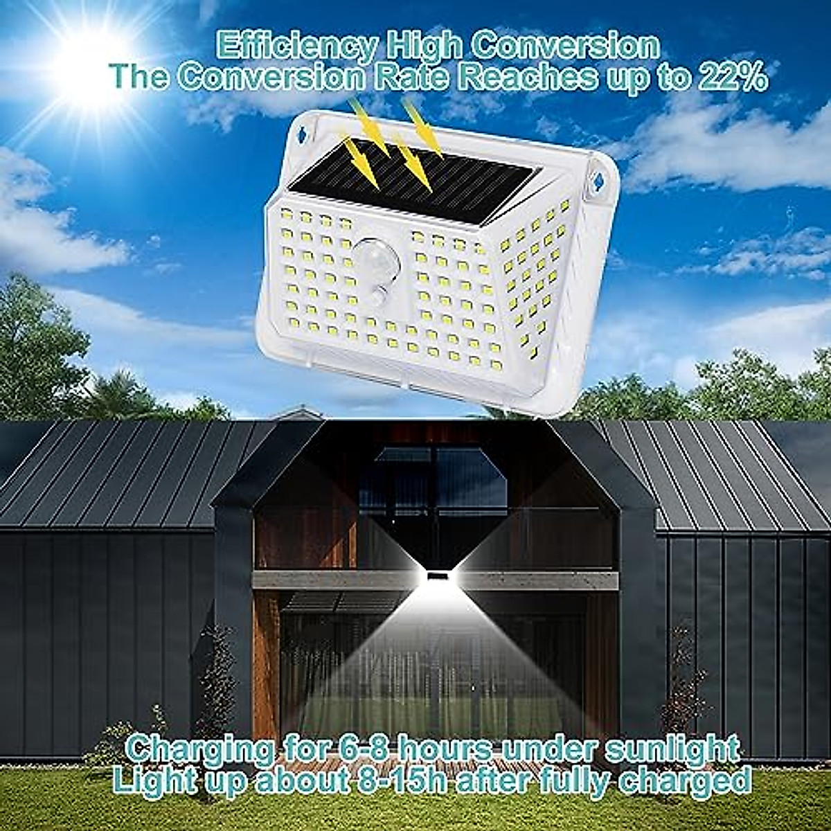 MMXIANG Solar Motion Sensor Lights Outdoor, 120-LEDs Solar Security Lights 3 Lighting Modes IP67 Waterproof Solar Fence Lights with 270°Wide Angle for Front Door, Yard, Garage, Deck - 4Pack