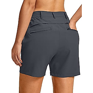 Soothfeel Women's Golf Shorts with 4 Pockets 5 Inch Quick Dry Stretch Dress Work Hiking Shorts for Women Casual Summer (Deep Grey, L)
