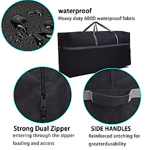 Sean Jacjy Heavy Duty 600D Outdoor Patio Cushion Furniture Organizer Bag Waterproof and Dustproof, 62 inches L x 22 inches W x 30 inches H for Patio Furniture Cushions and Other Storage Items