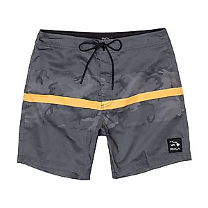 RVCA Men's Standard 4-Way Stretch Elastic Waist 17 Inch Boardshort - Westport Print - Hawaii (Black Camo, 36)