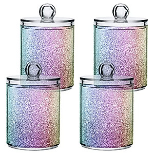 ALAZA 2 Pack Qtip Holder Dispenser Mermaid Rainbow Glitter Bathroom Organizer Canisters for Cotton Balls/Swabs/Pads/Floss,Plastic Apothecary Jars for Vanity