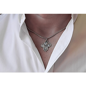 Heartland Store 4 Way Cross .925 Sterling Silver Pendant + 24 Inch Rhodium Plated Chain & Clasp