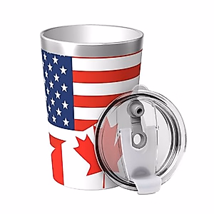 12oz Tumbler America Flag And Canada Canadian Flag Stainless Steel Cup With Straw And Lid Spill Proof Bulk Double Wall Vacuum Reusable Water Tumblers For Cold Hot Drink