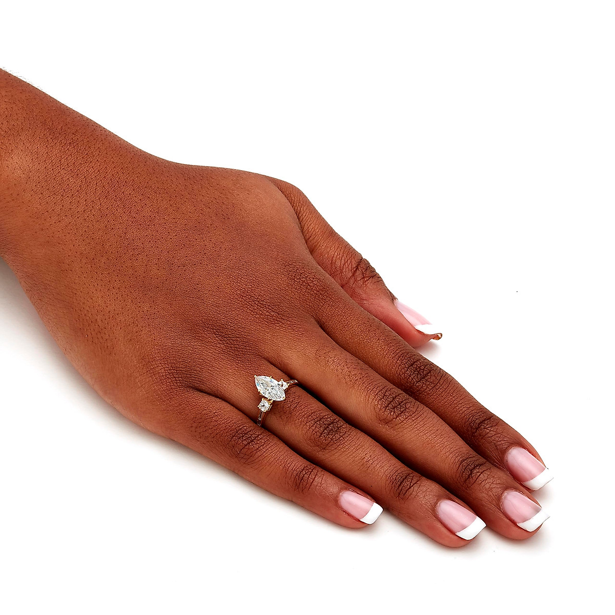 PalmBeach 10K Yellow or White Gold Marquise Cut and Baguette Cubic Zirconia Engagement Ring Size 7