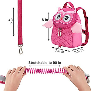 SEALINF Toddler Kids Owl Leash Backpack with Toddlers Wrist Child Safety Walking Leashes Wrist for Kid Girls Boys (Pink)