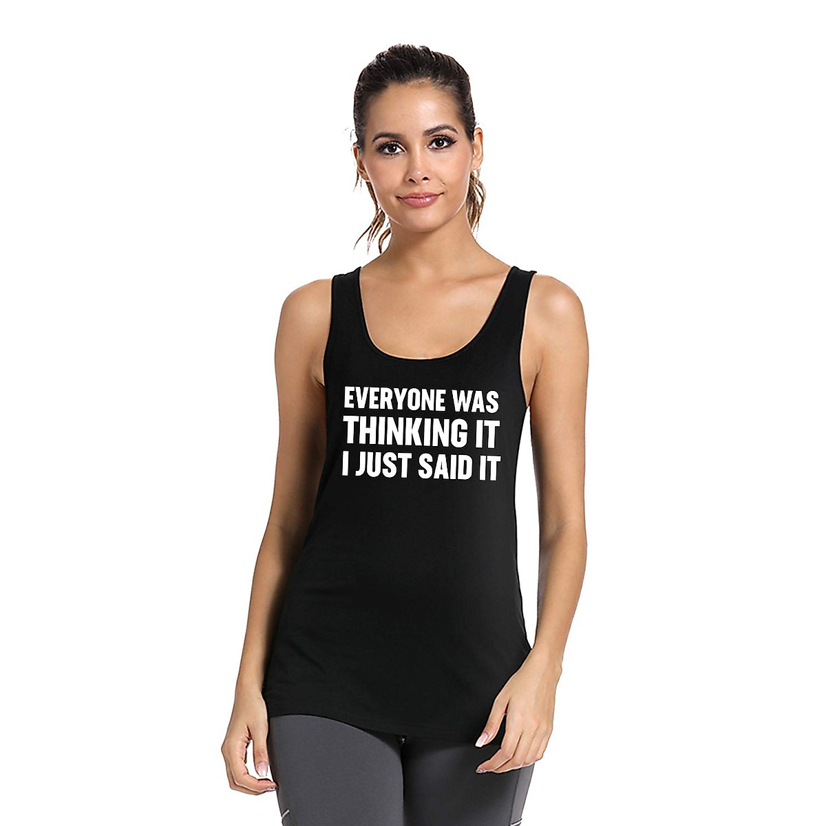 FANNOO Workout Tank Tops for Women-Womens Funny Saying Fitness Gym Sarcastic Racerback Sleeveless Shirts Black