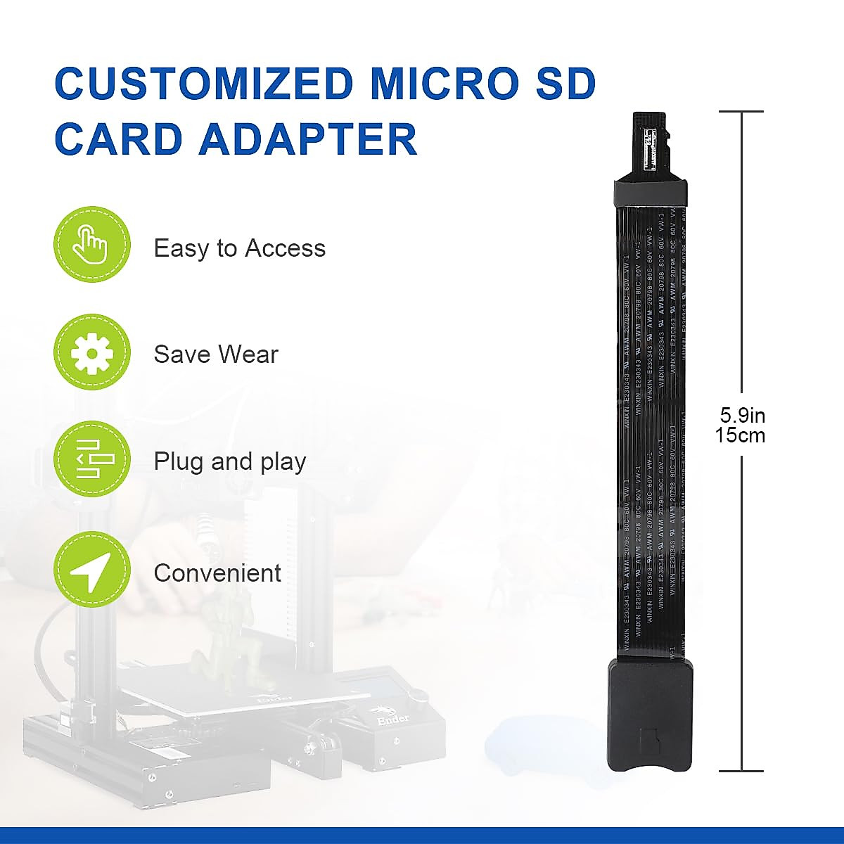 LANMU Micro SD to Micro SD Card Extension Cable Adapter Flexible Extender Compatible with Ender 3 Pro/Ender 3/Ender 3 V2/Ender 5 Plus/Ender 5 Pro/CR-10S Pro/Raspberry Pi(5.9in/15cm)
