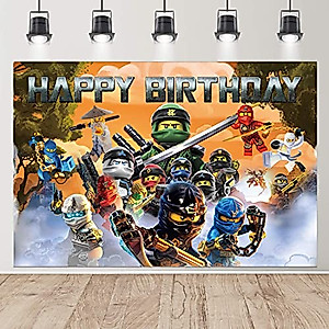 Ninjago Backdrop for Birthday Party Decorations Ninja Themed Happy Birthday Photo Backdrop The Shinobi Party Supplies 59" x 39" Includes Shoot Photo Backgrounds Props for Boys and Kids